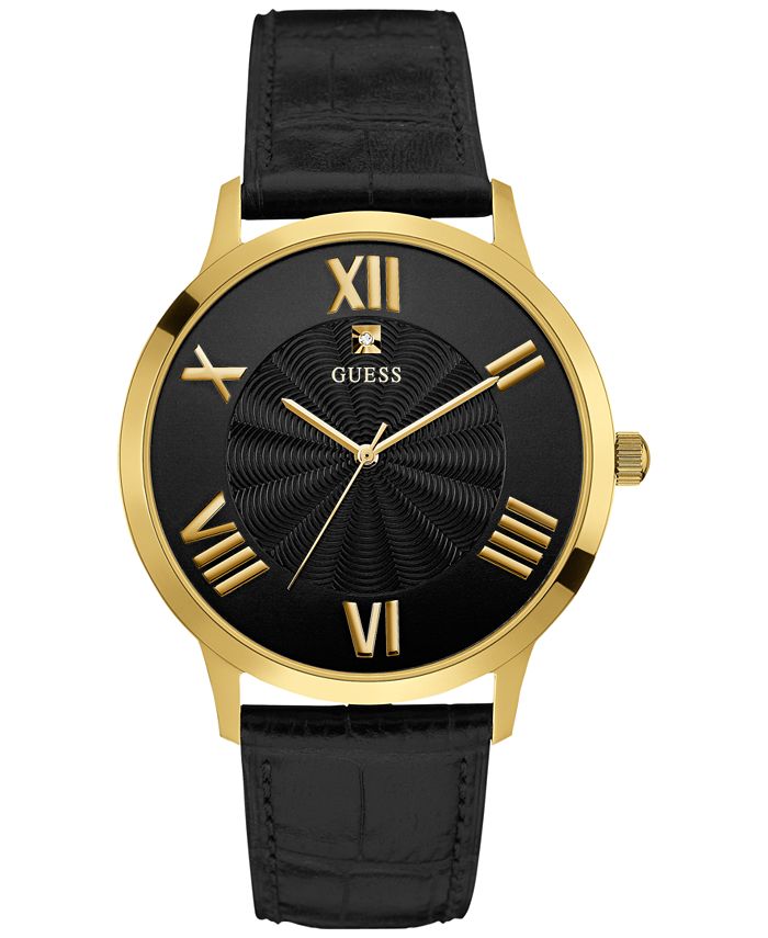 GUESS Men's Diamond Accent Black Leather Strap Watch 43mm U0794G1 - Macy's