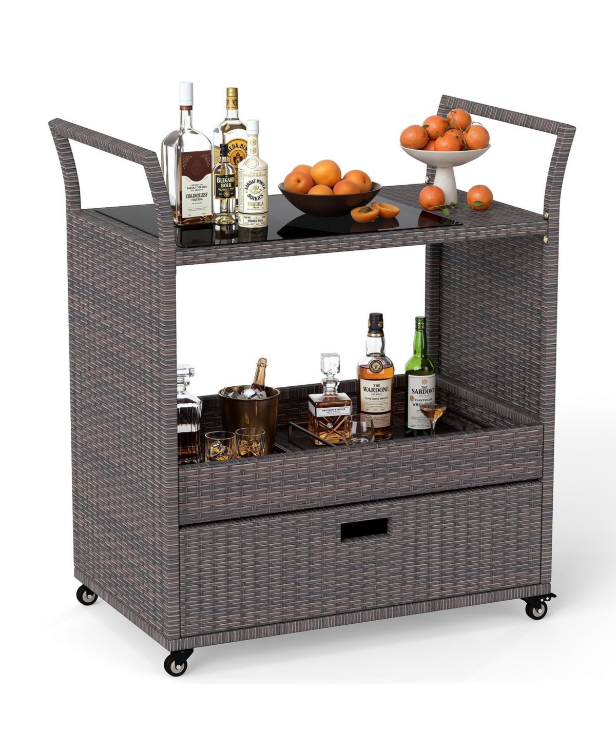 Click here for Volenca Outdoor Wicker Bar Cart Table with Tempere... prices