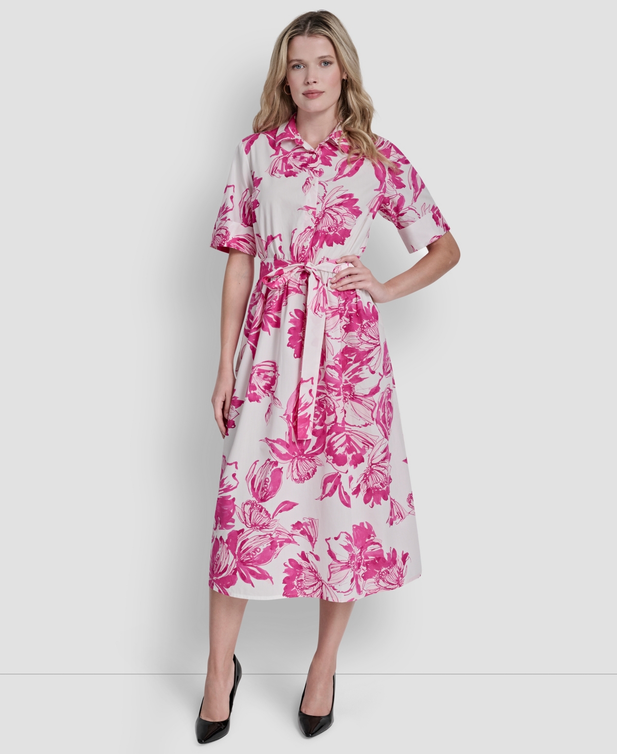 Click here for Dkny Womens Elbow-Sleeve Button-Front Shirt Dress... prices