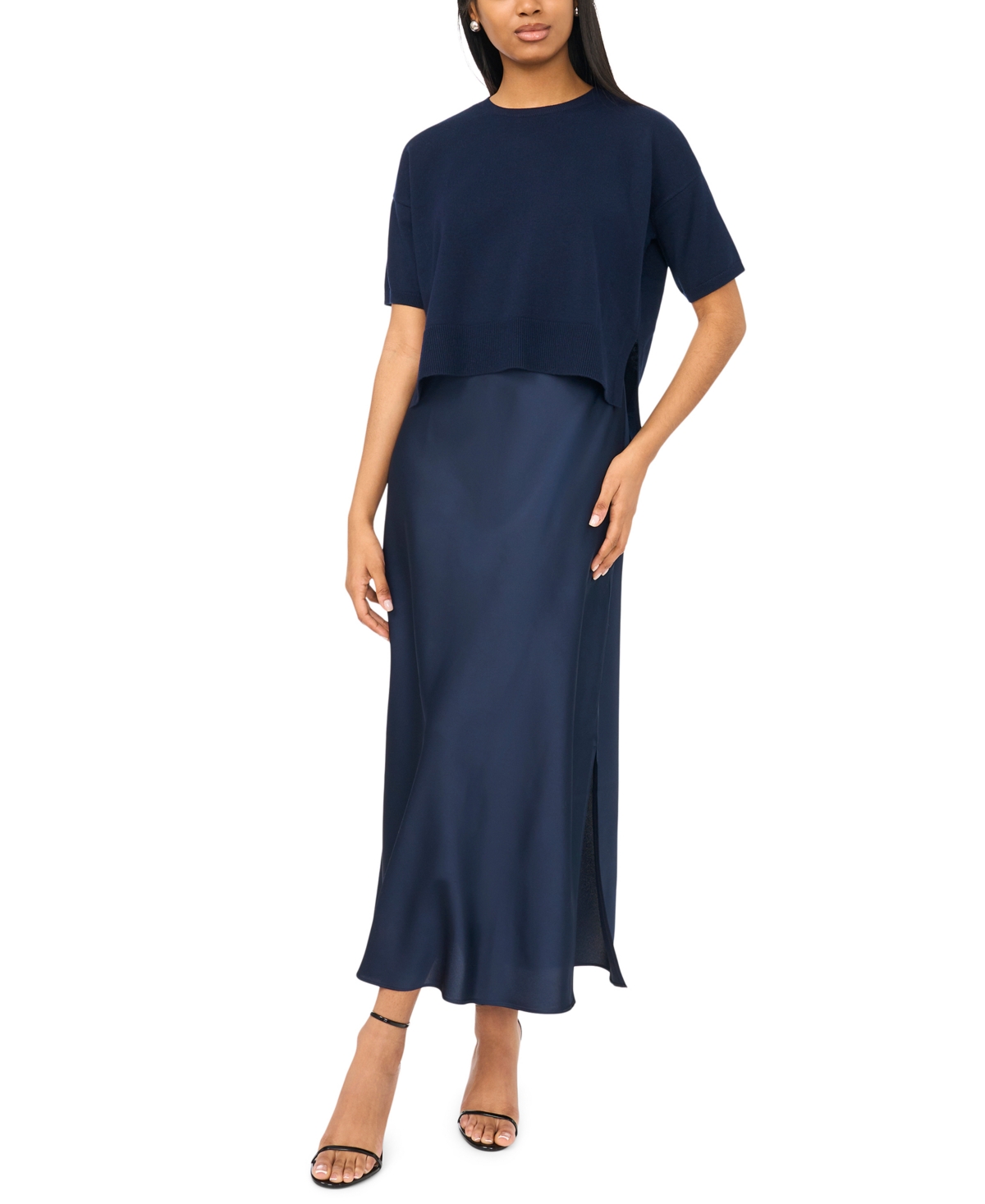 Click here for Msk Womens Sweetheart Neck Sweater Dress - Navy Tw... prices