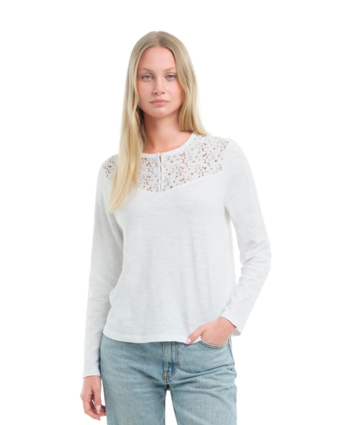Click here for Wilt Clothing Womens Lace Yoke Henley Tee - White prices
