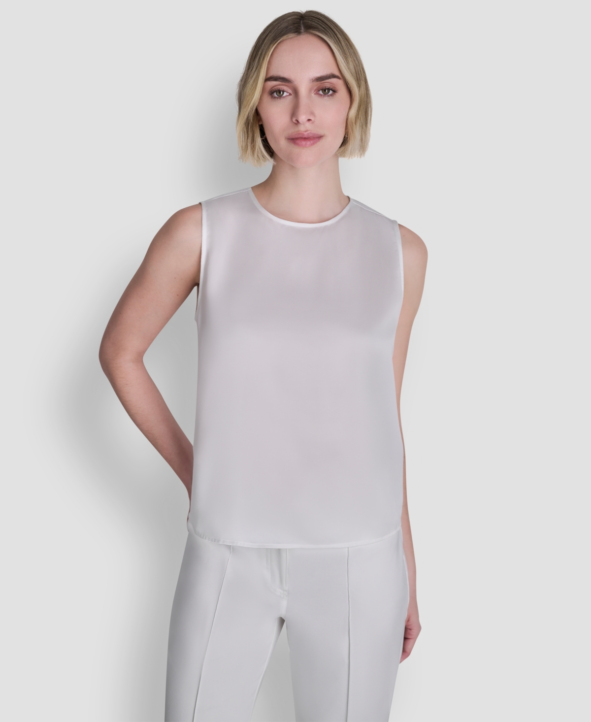 Click here for Dkny Womens Woven Sleeveless Crew Neck Top - Ivory prices