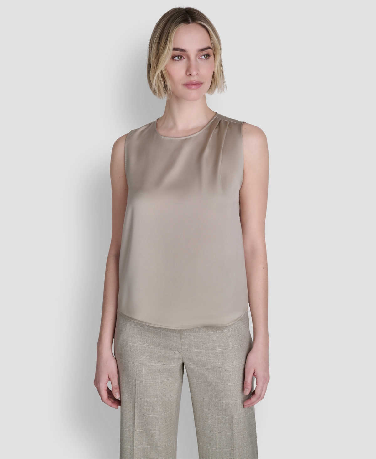 Click here for Dkny Womens Woven Sleeveless Crew Neck Top - Pebbl... prices