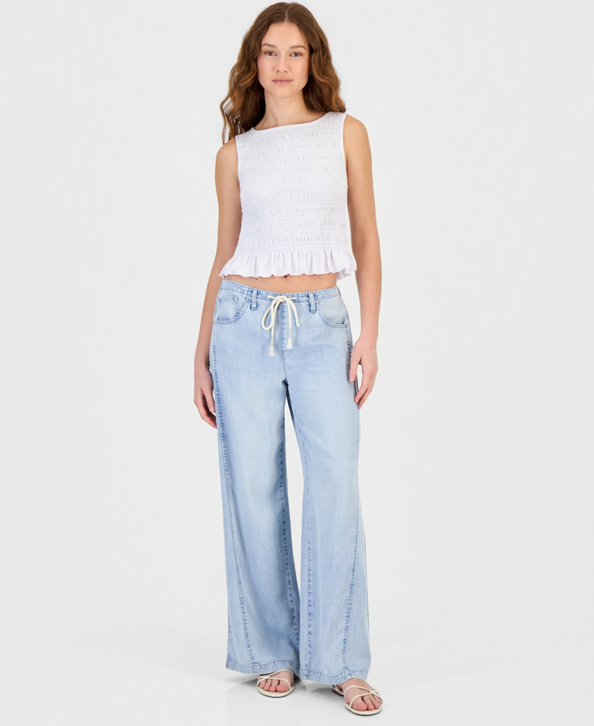 Click here for Ultra Flirt Juniors Smocked Sleeveless Top - White prices