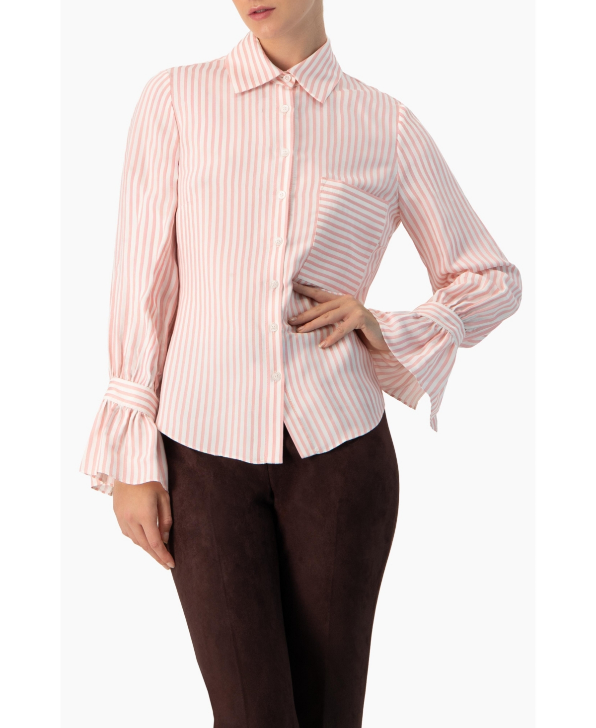 Click here for Ivonne Womens Long Sleeve Striped Shirt - Pink prices