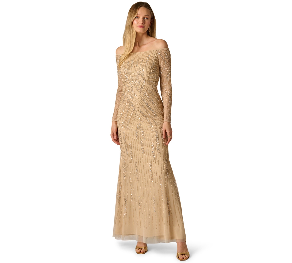 Click here for Adrianna Papell Sequin Off-The-Shoulder Gown - Lig... prices