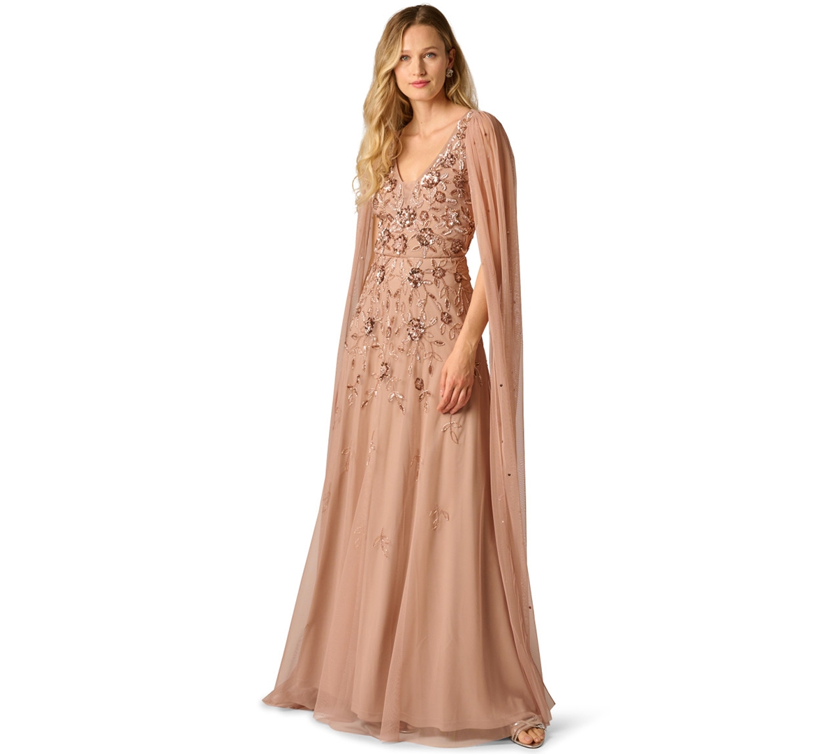Click here for Adrianna Papell Womens V-Neck Beaded Gown - Rose g... prices