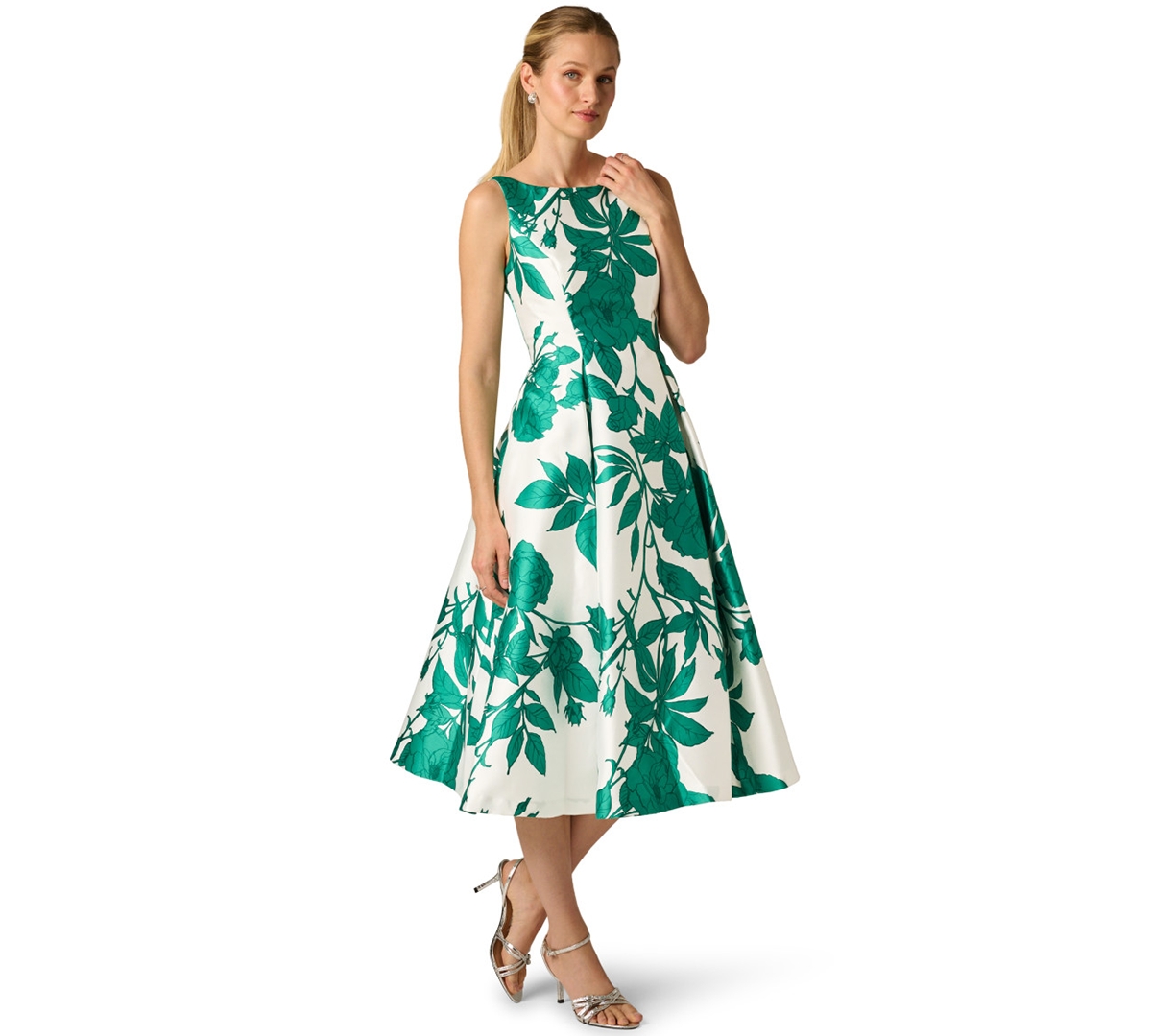 Click here for Adrianna Papell Womens Boat Neck Tea Length Gown -... prices