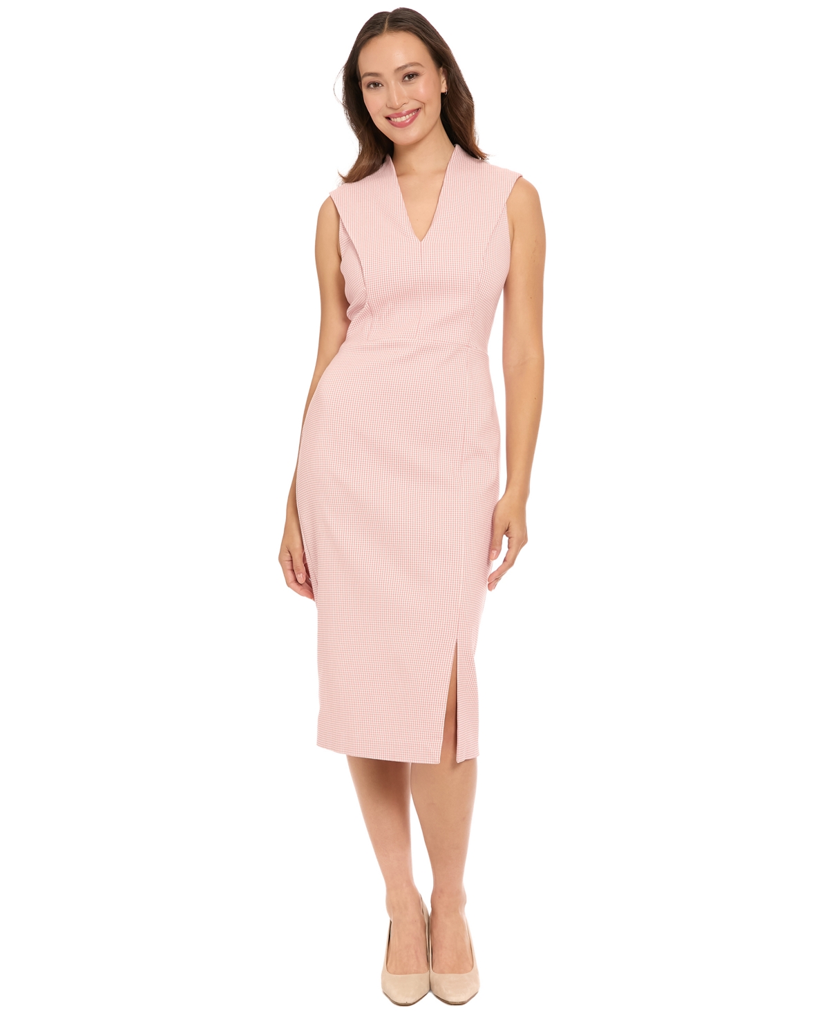 Click here for London Times Womens V-Neck Pleated Dress - Rose/Op... prices