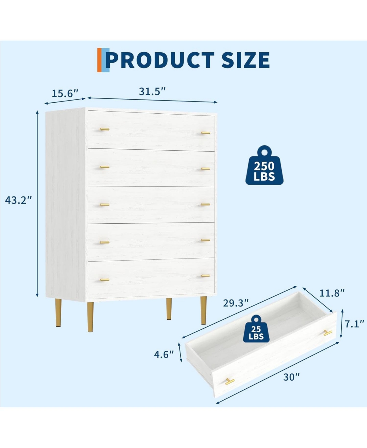 Click here for gaomon 44" Tall Farmhouse 5-Drawer Dresser  R... prices