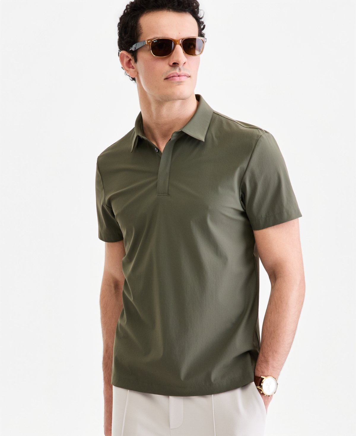 Click here for Alfani Mens Short-Sleeve Grid Texture Polo Shirt... prices