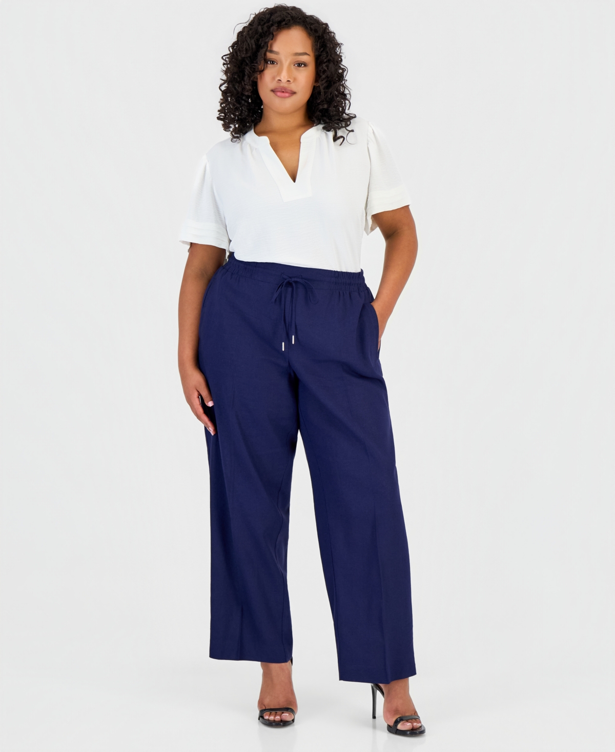 Click here for Jones New York Plus Size Linen Straight Drawstring... prices