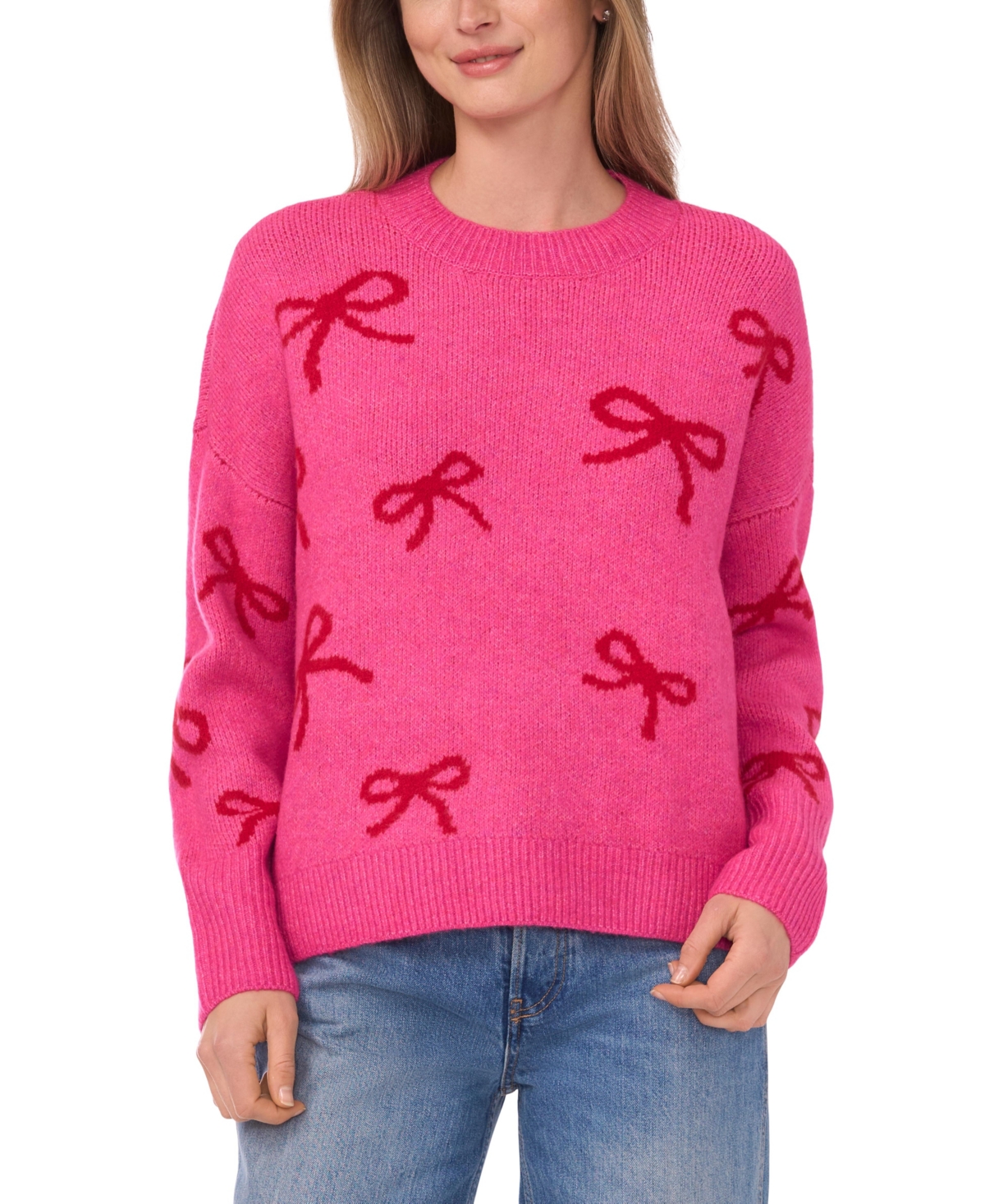 Click here for CeCe Womens Ribbon Print Pull On Sweater - Paradox prices
