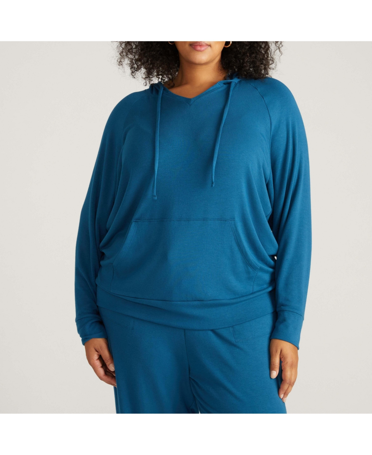 Click here for Universal Standard Plus Size V Neck Hoodie - Blue... prices