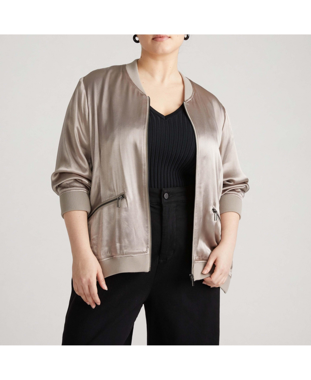 Click here for Universal Standard Plus Size Satin Bomber Jacket -... prices
