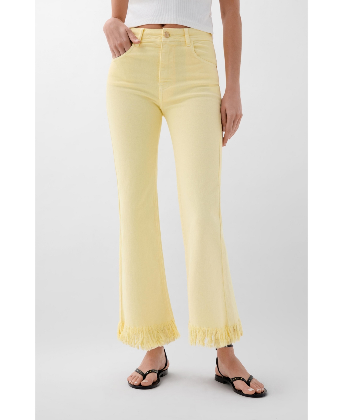 Click here for Scalpers Womens Rivet Color Denim Pant - Light yel... prices