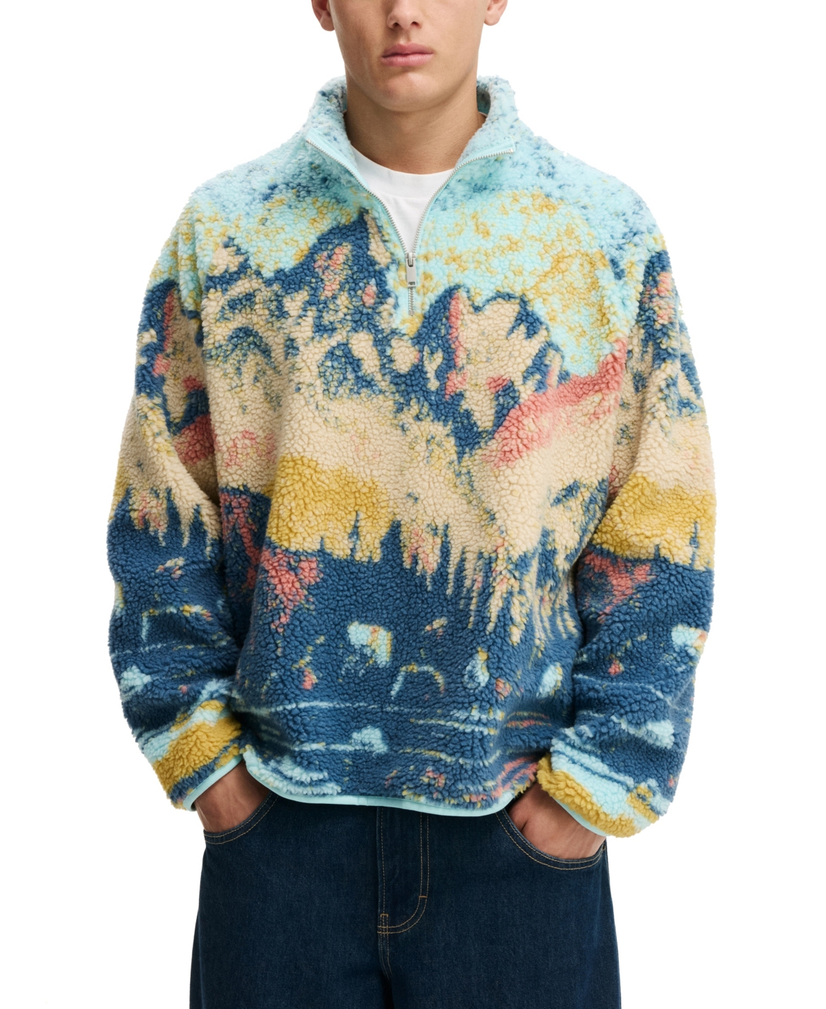 Click here for Cotton On Mens Quarter-Zip Sweater - Blue prices