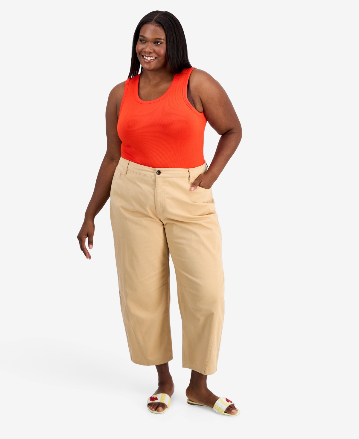 Click here for On 34th Trendy Plus Size High-Rise Twill Barrel-Le... prices