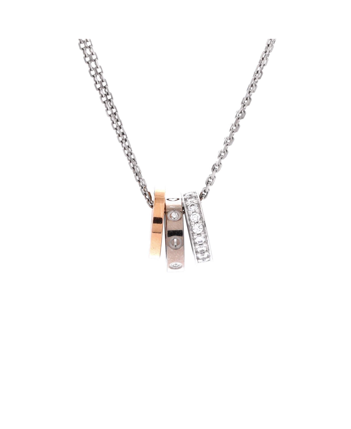 Click here for Pre-Owned Cartier Love 3 Ring Pendant Necklace - 1... prices
