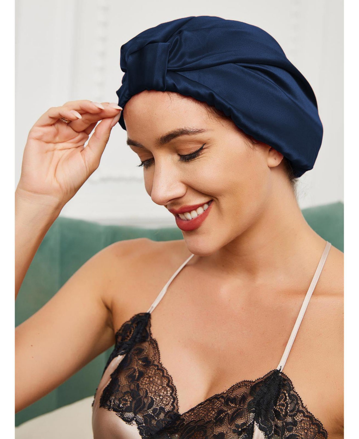 Click here for Silksilky 100 Mulberry Silk Sleep Bonnet - Blue prices