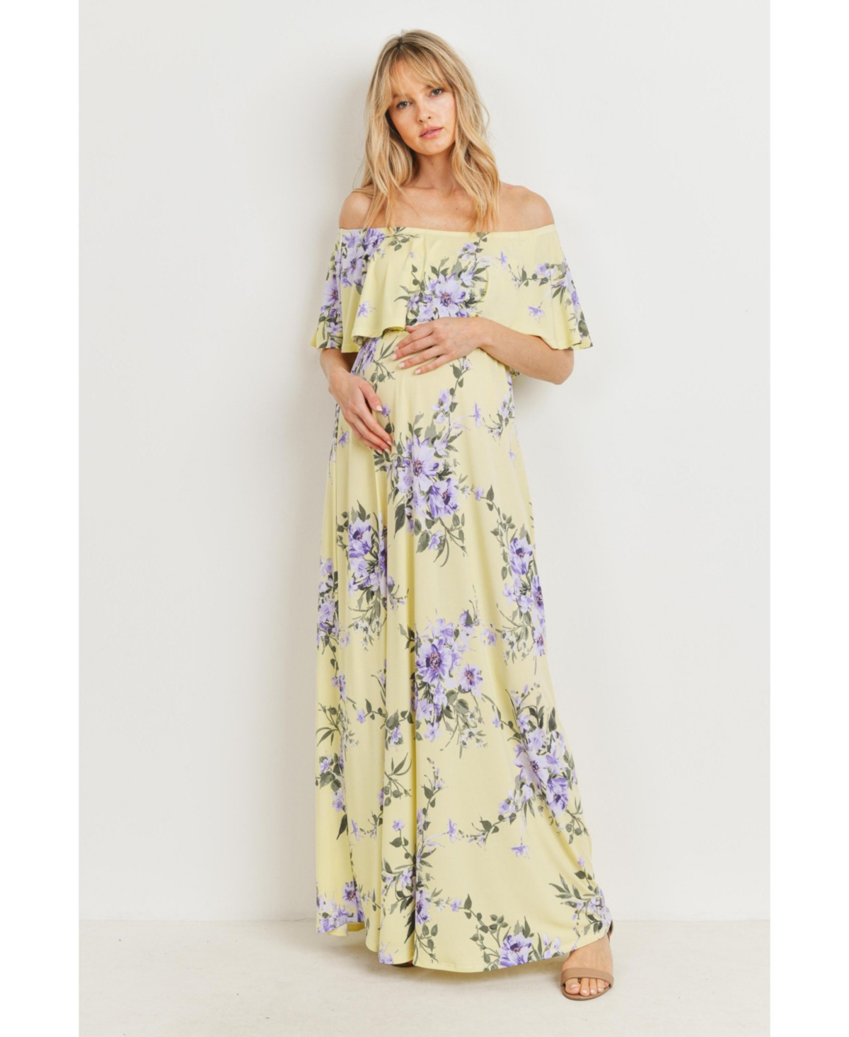 Click here for Hello Miz Maternity Off-Shoulder Ruffled Maxi Dres... prices