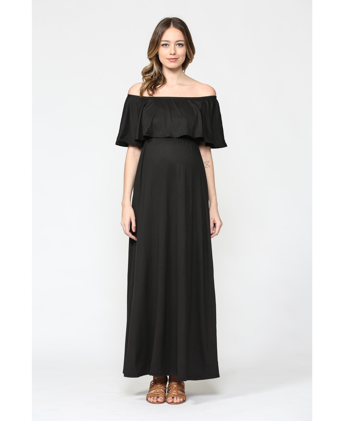 Click here for Hello Miz Maternity Off-Shoulder Ruffled Maxi Dres... prices