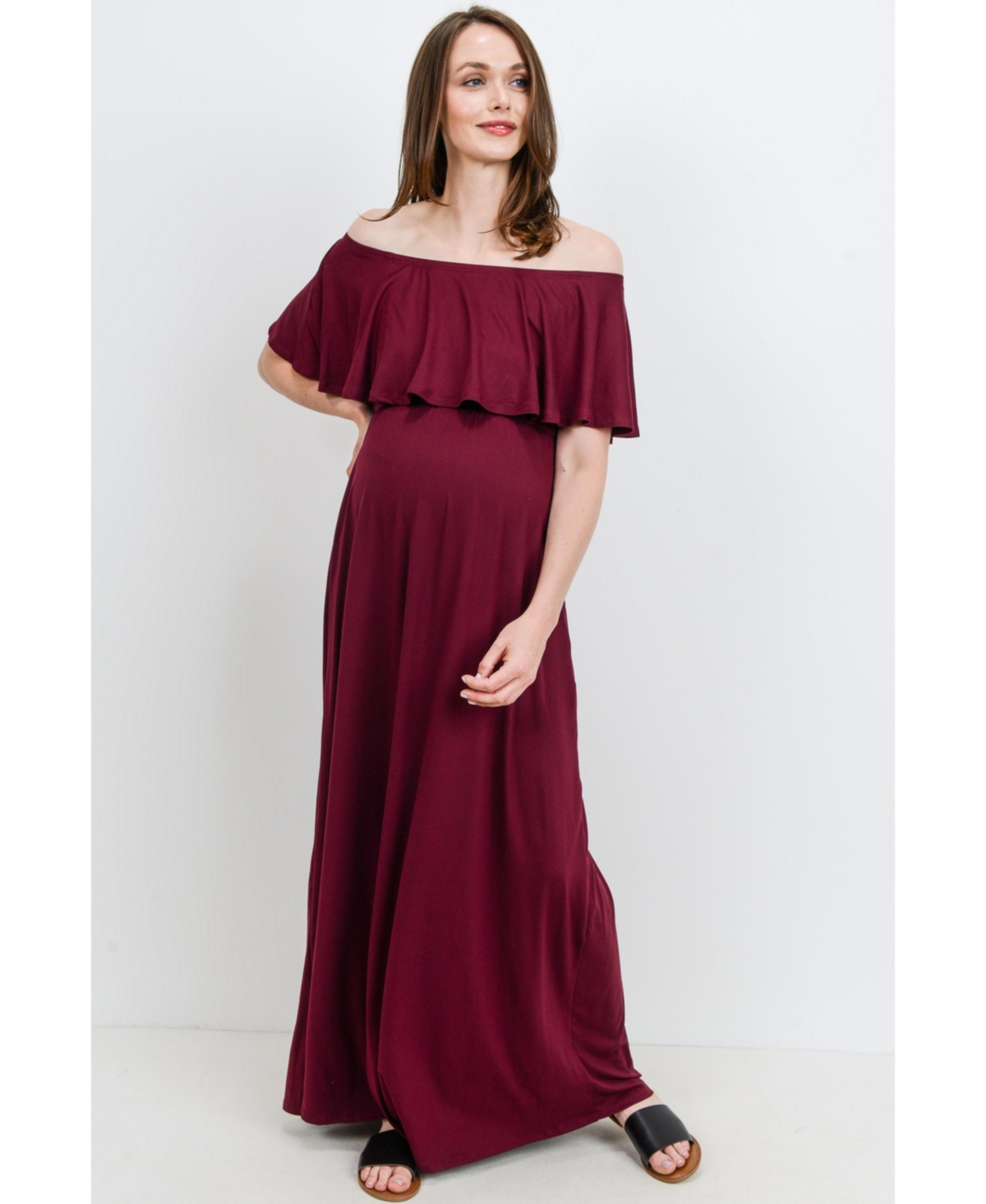 Click here for Hello Miz Maternity Off-Shoulder Ruffled Maxi Dres... prices