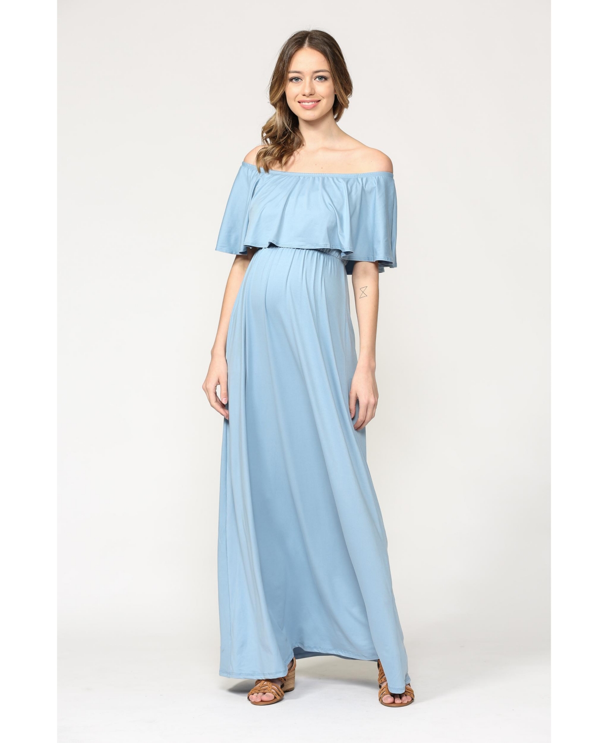 Click here for Hello Miz Maternity Off-Shoulder Ruffled Maxi Dres... prices