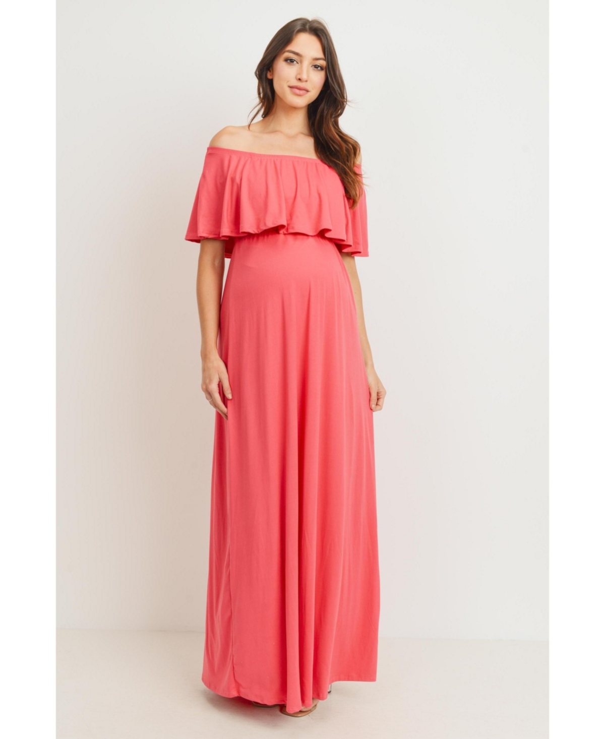 Click here for Hello Miz Maternity Off-Shoulder Ruffled Maxi Dres... prices