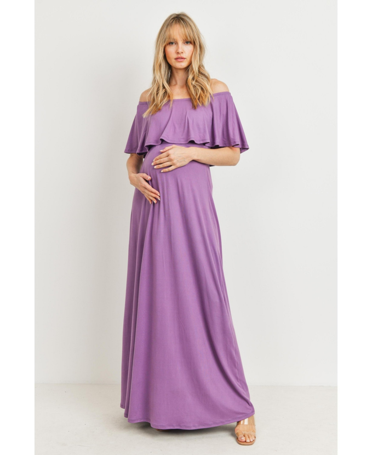 Click here for Hello Miz Maternity Off-Shoulder Ruffled Maxi Dres... prices