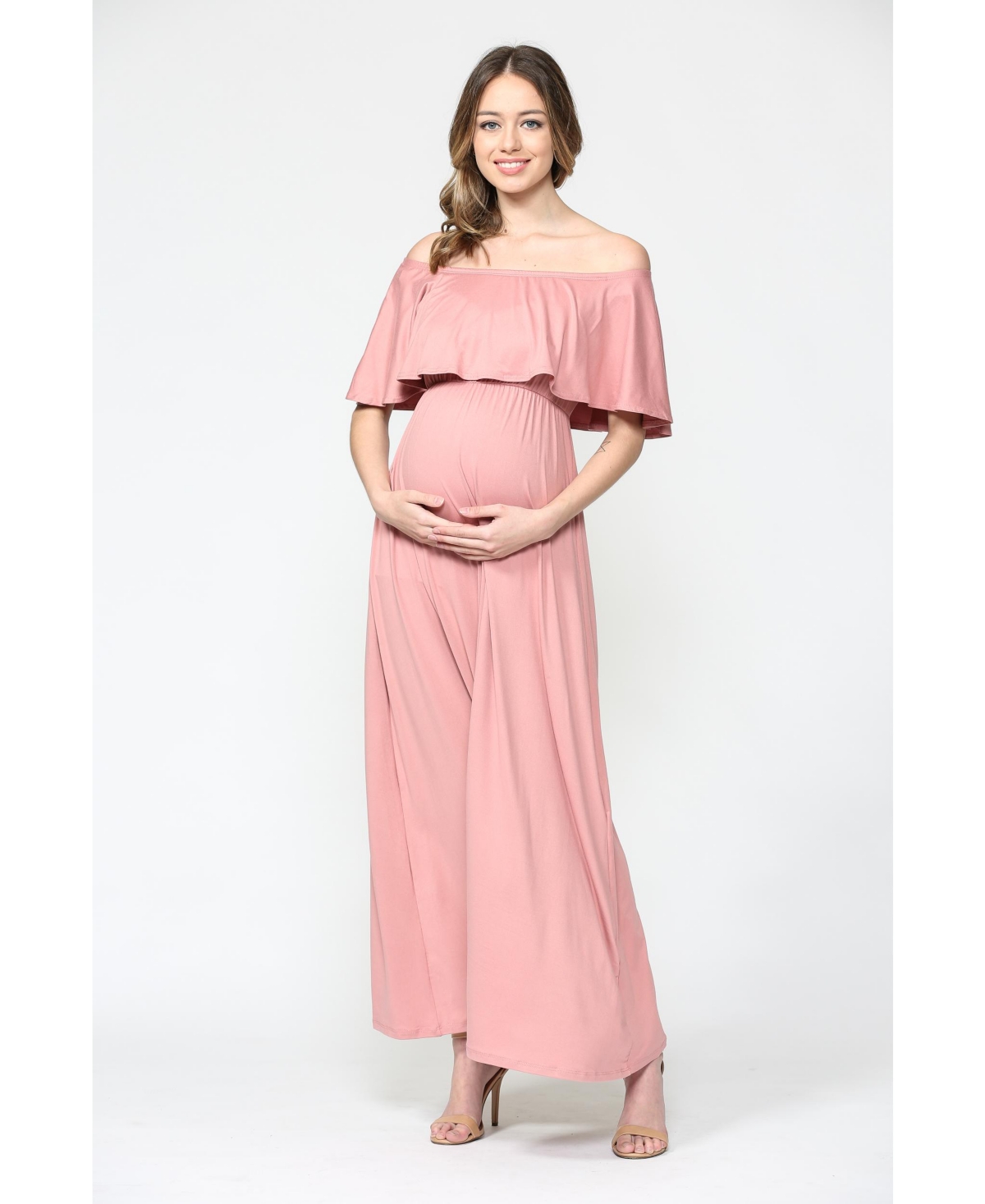 Click here for Hello Miz Maternity Off-Shoulder Ruffled Maxi Dres... prices