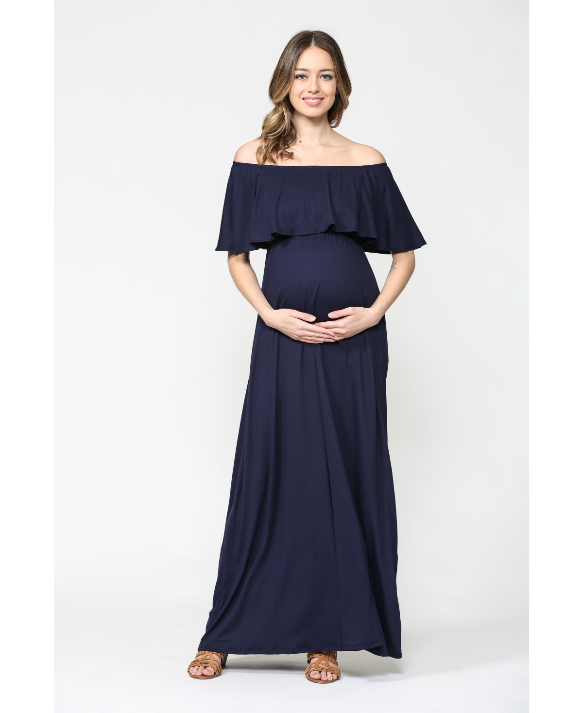 Click here for Hello Miz Maternity Off-Shoulder Ruffled Maxi Dres... prices