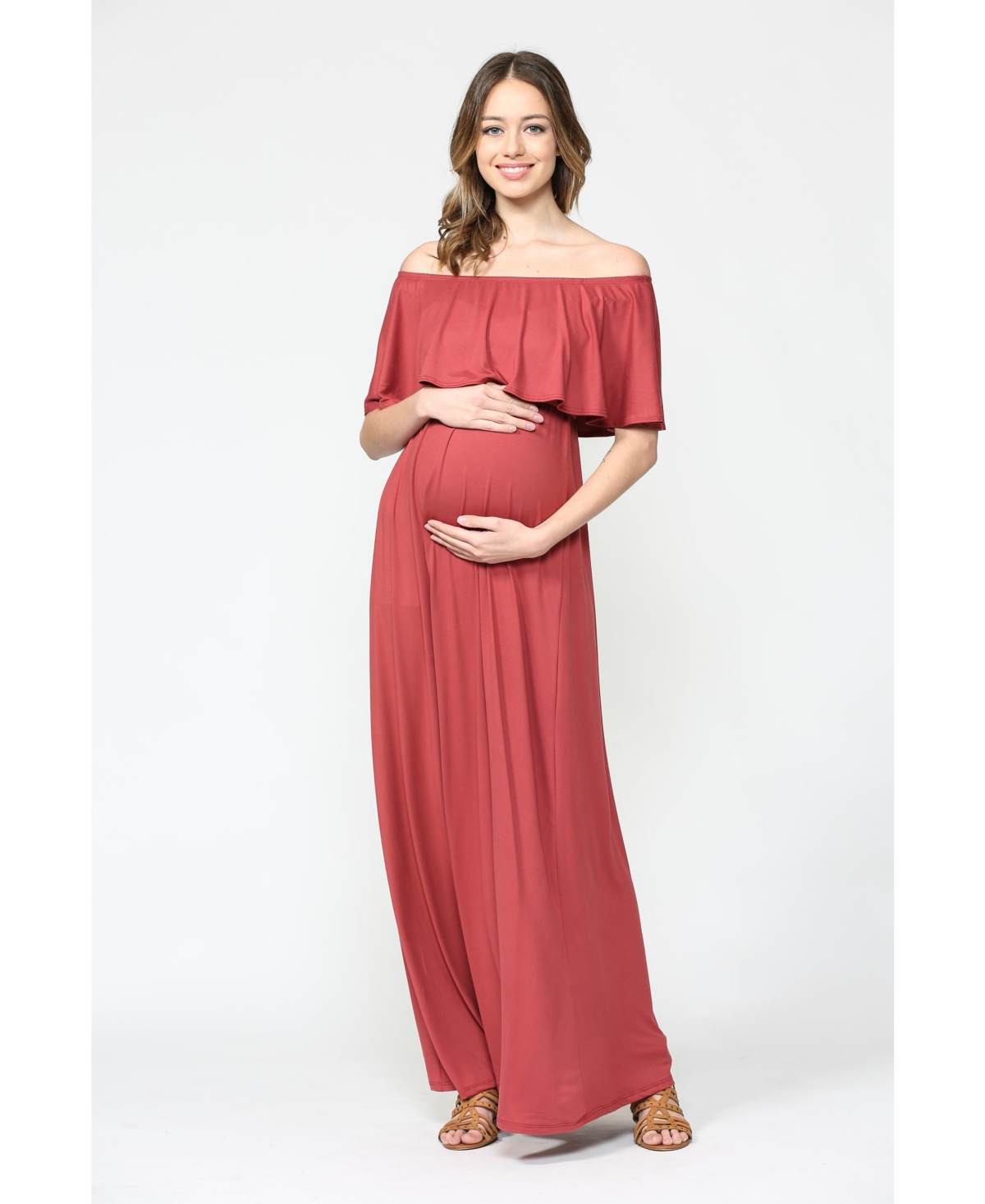 Click here for Hello Miz Maternity Off-Shoulder Ruffled Maxi Dres... prices