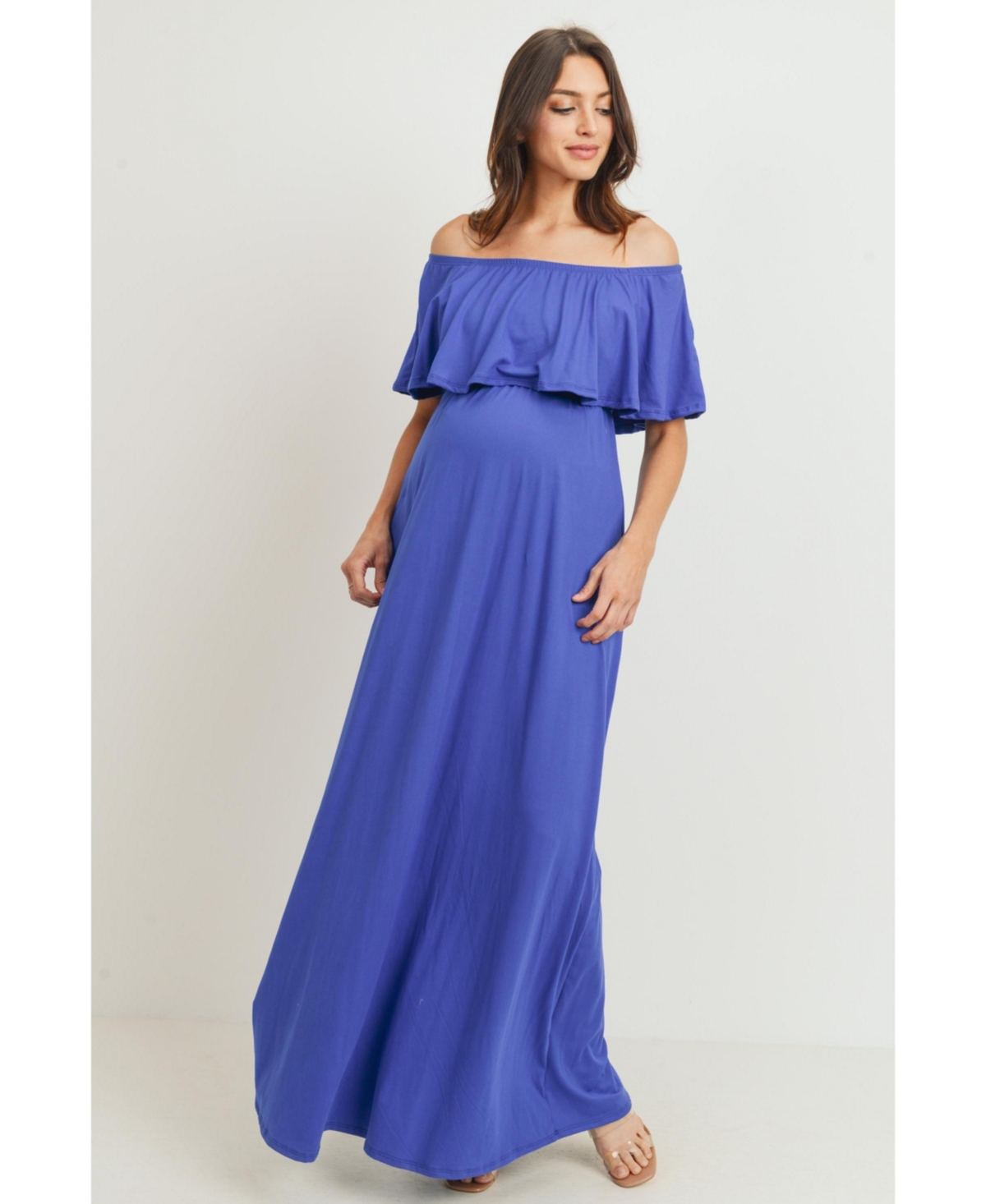 Click here for Hello Miz Maternity Off-Shoulder Ruffled Maxi Dres... prices