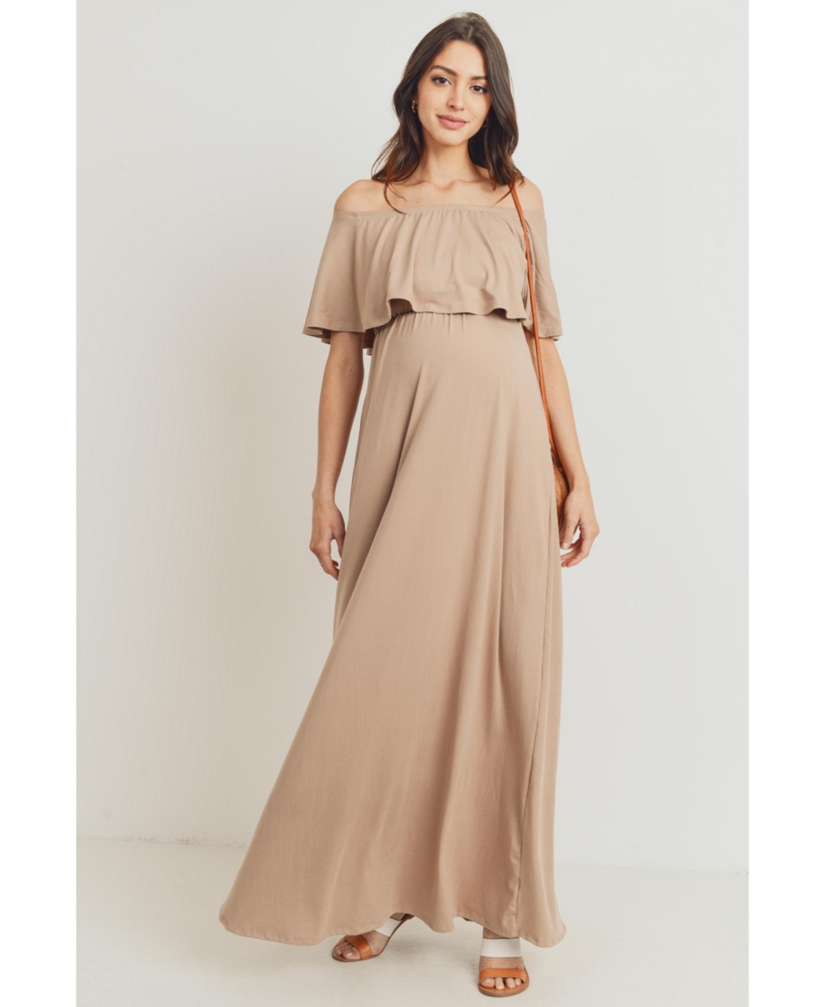 Click here for Hello Miz Maternity Off-Shoulder Ruffled Maxi Dres... prices