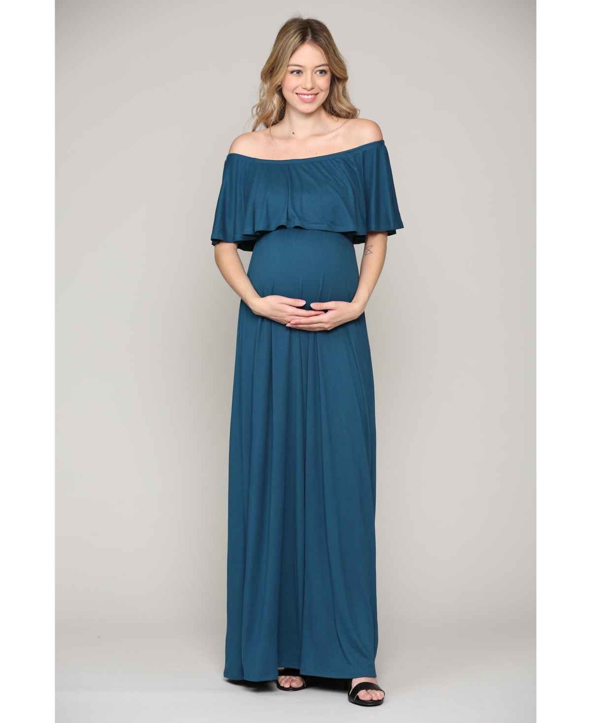 Click here for Hello Miz Maternity Off-Shoulder Ruffled Maxi Dres... prices