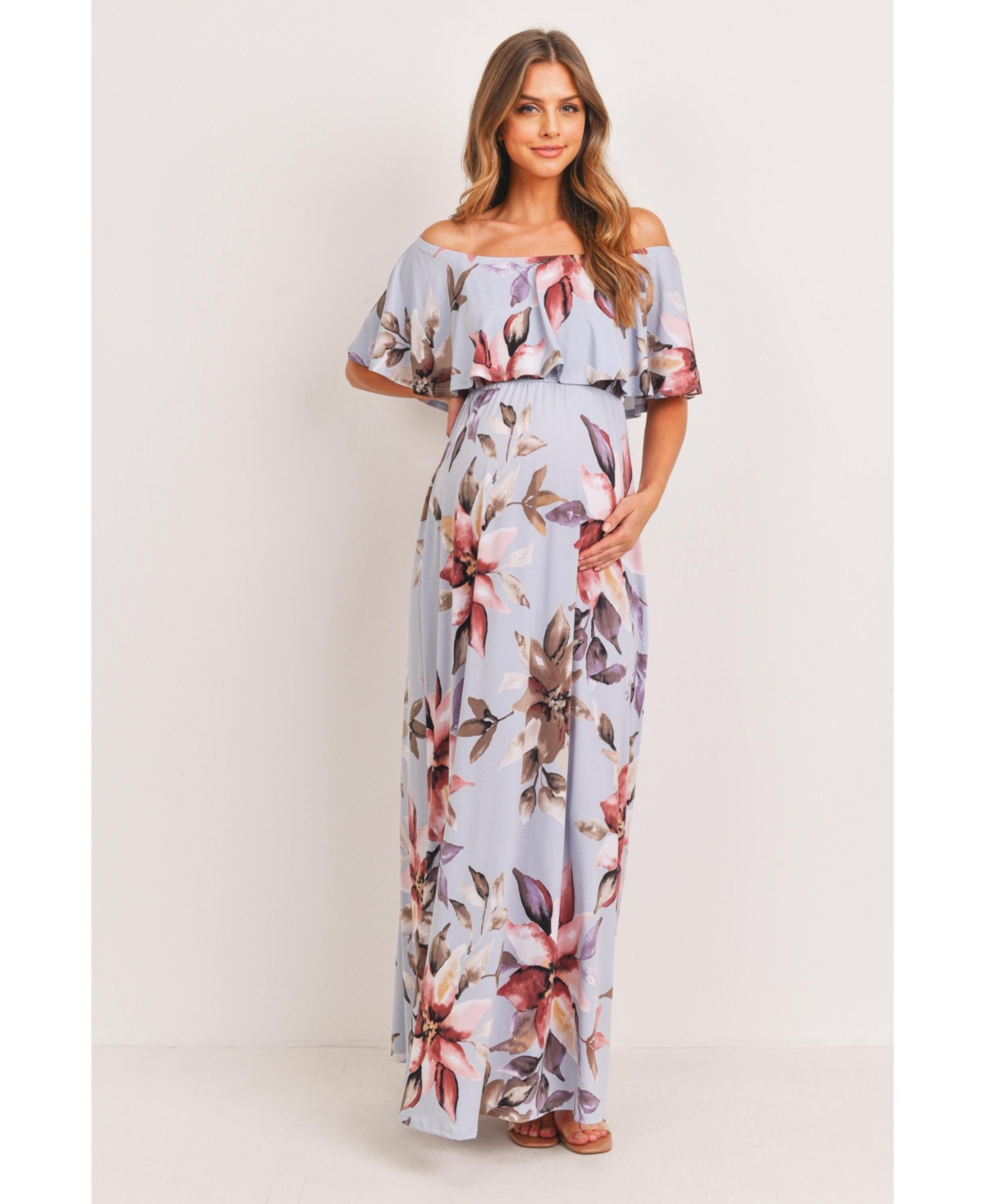 Click here for Hello Miz Maternity Off-Shoulder Ruffled Maxi Dres... prices