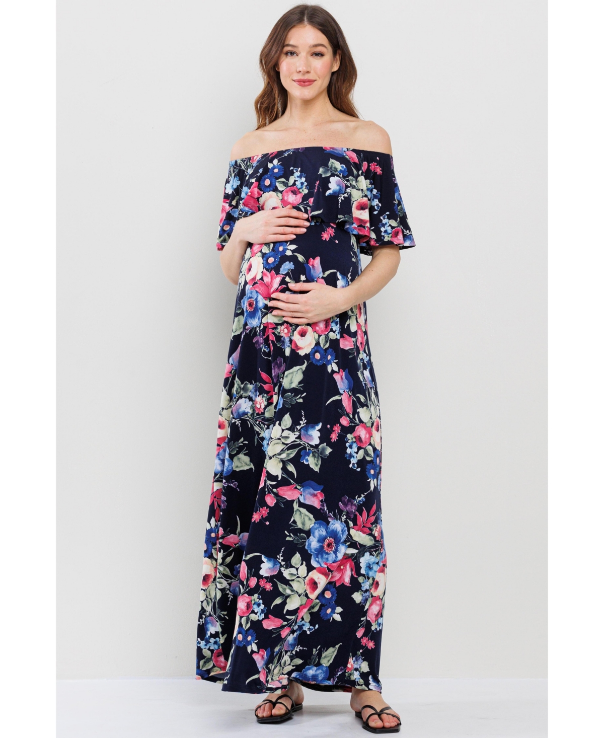 Click here for Hello Miz Maternity Off-Shoulder Ruffled Maxi Dres... prices