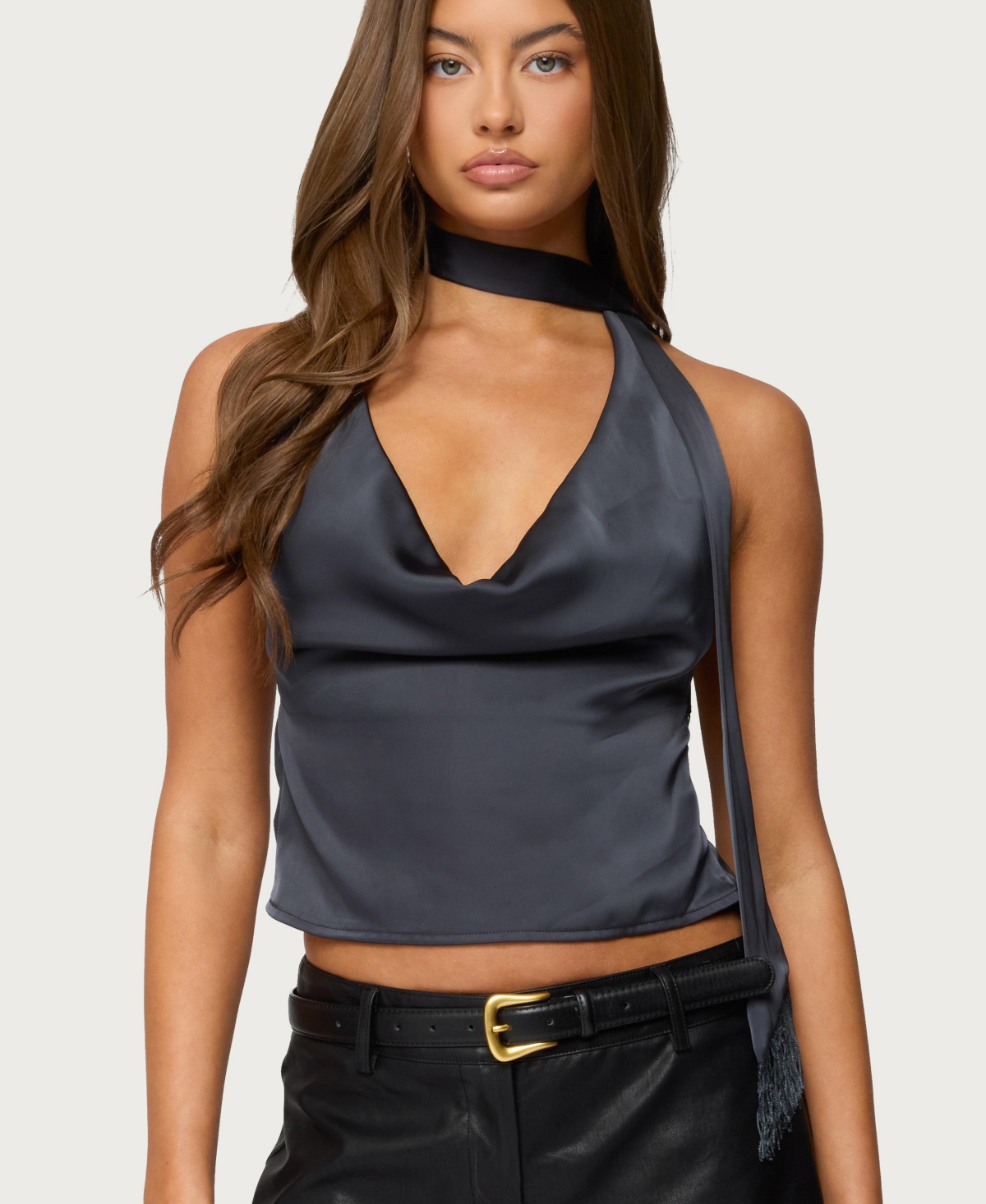 Click here for Edikted Womens Satin Effect Cowl Neck Scarf Top -... prices