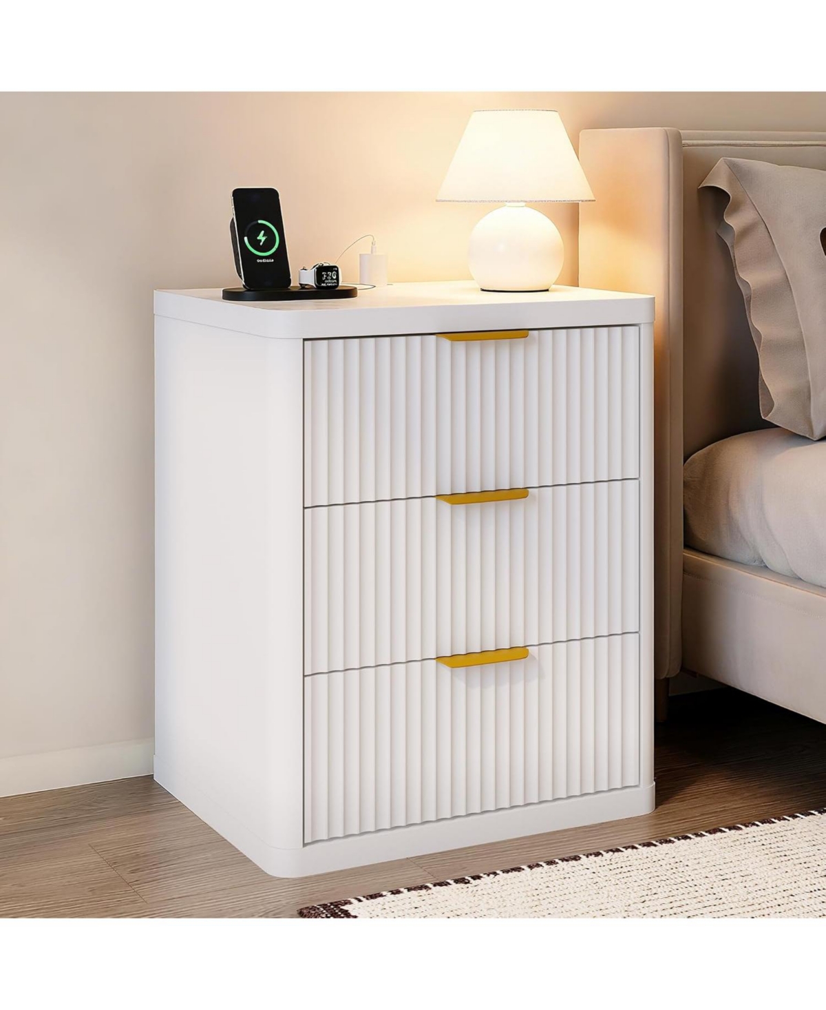 Click here for gaomon Fluted Nightstand with Charging Station  Be... prices
