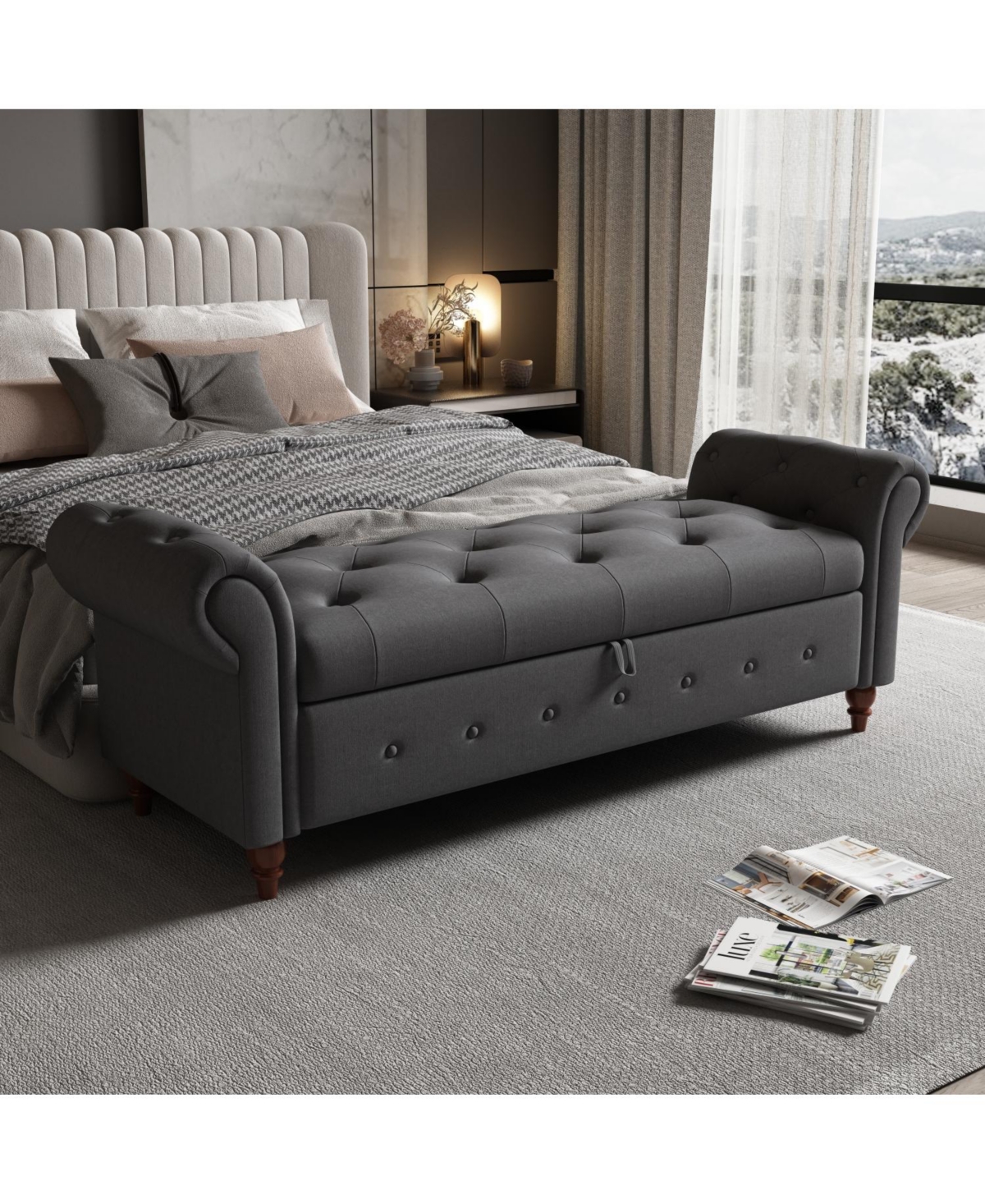 Click here for Streamdale Furniture Bed Bench Fabric - Dark gray prices