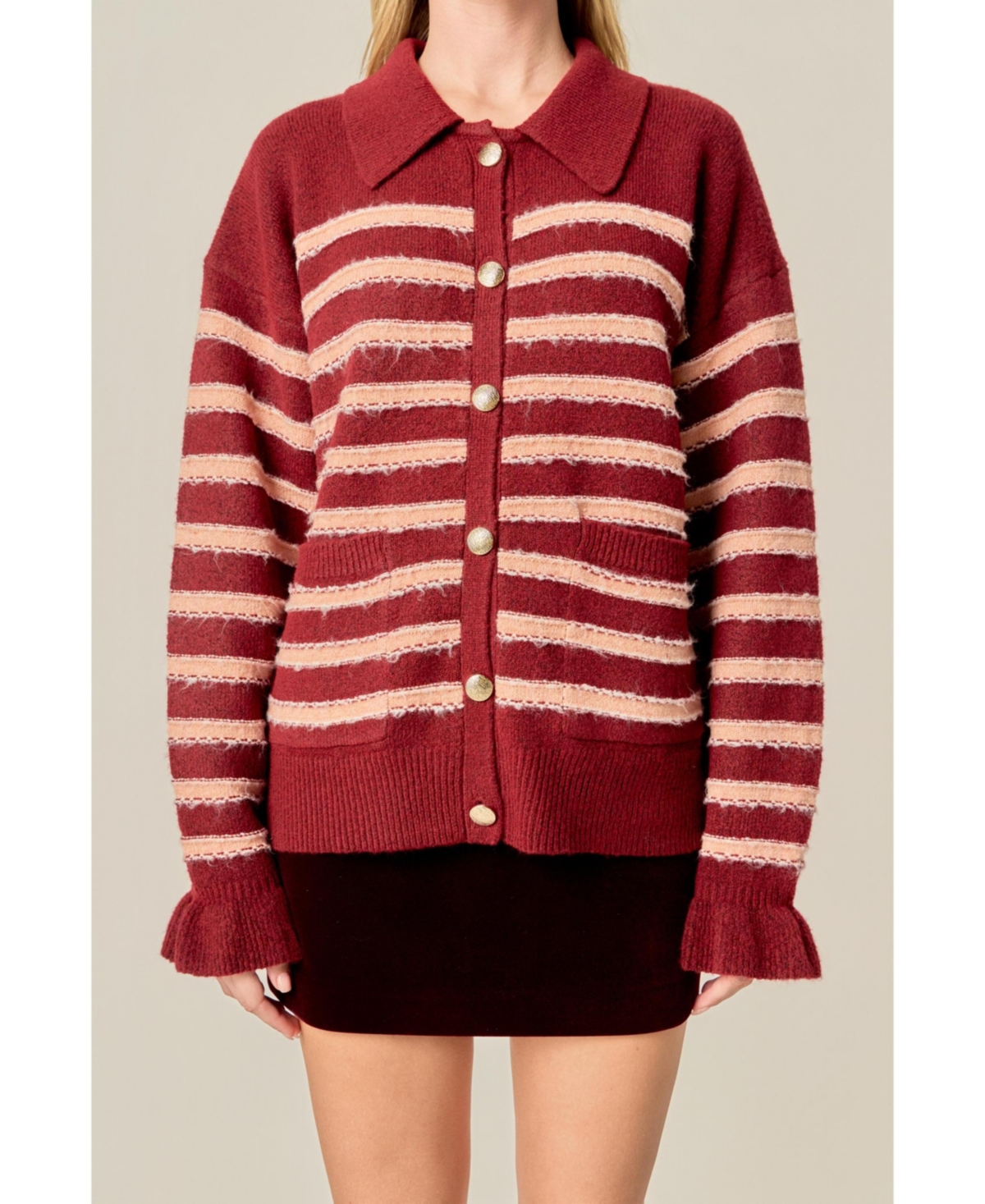 Click here for English Factory Womens Striped Cardigan with Ruffl... prices