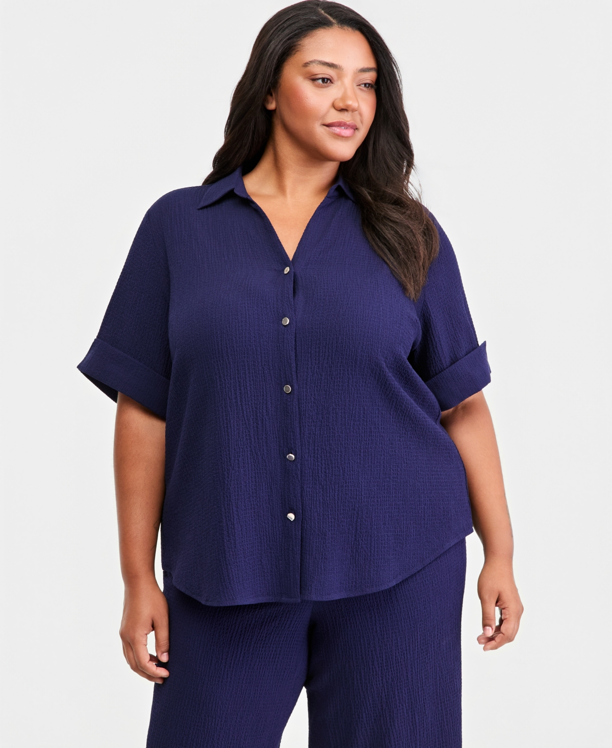 Click here for Anne Klein Essentials Plus Size Collared Button-Fr... prices