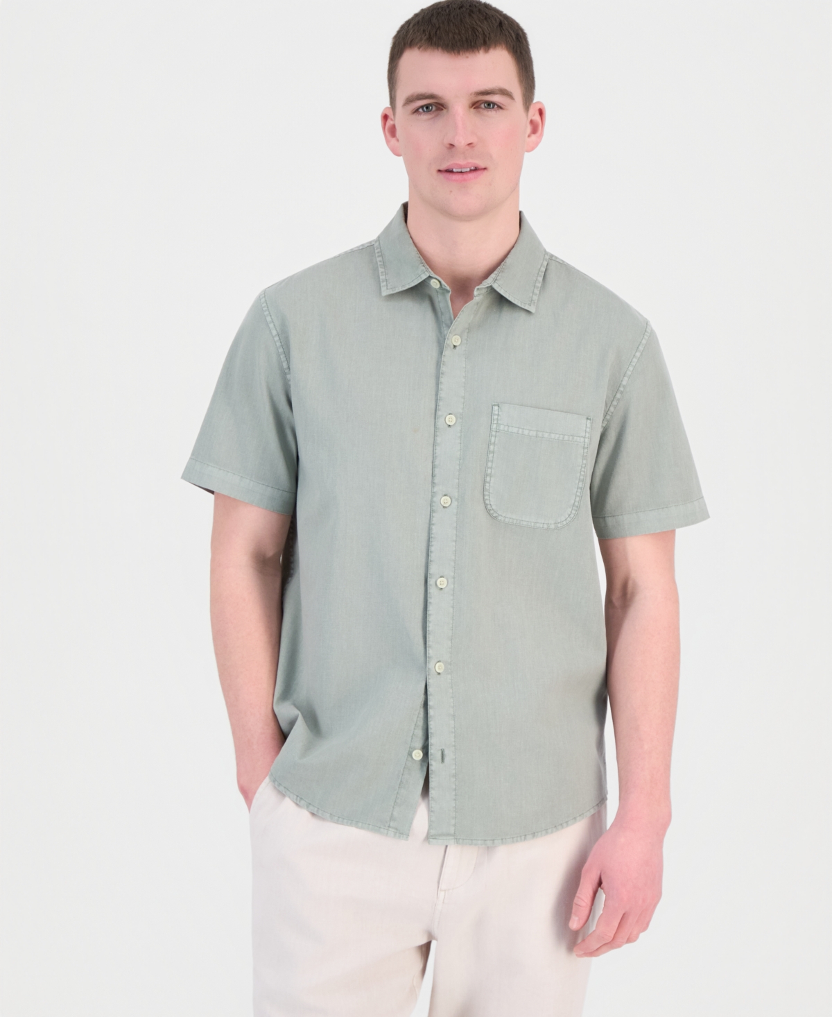 Click here for Sun + Stone Mens Garment Dyed Linen Blend Hero Shi... prices