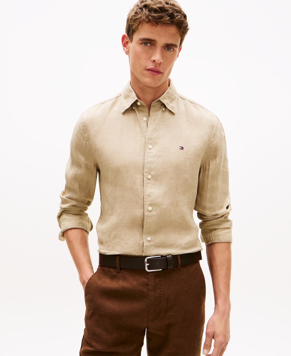 Click here for Tommy Hilfiger Mens Pigment-Dyed Linen Button-Down... prices