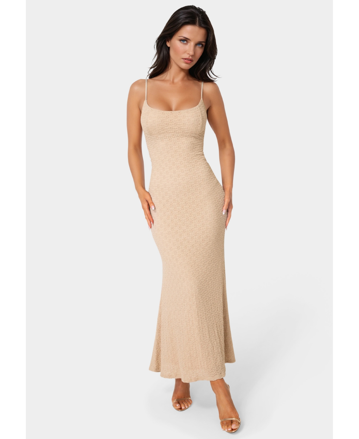 Click here for Bebe Womens Floral Lace Bodycon Maxi Dress - Sand prices
