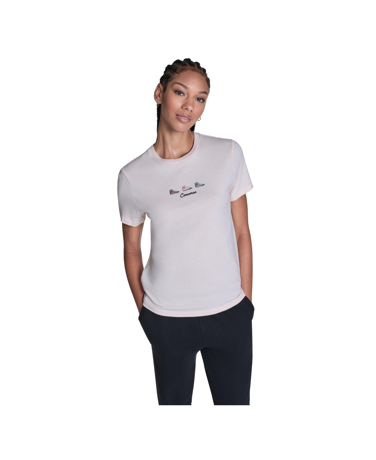 Click here for Converse Womens Trio Embroidered T-Shirt - Petal p... prices