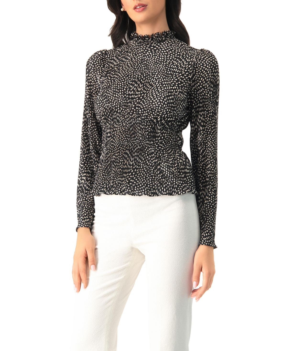 Click here for Ivonne Womens Long Sleeve Polka Dot Pleated Blouse... prices