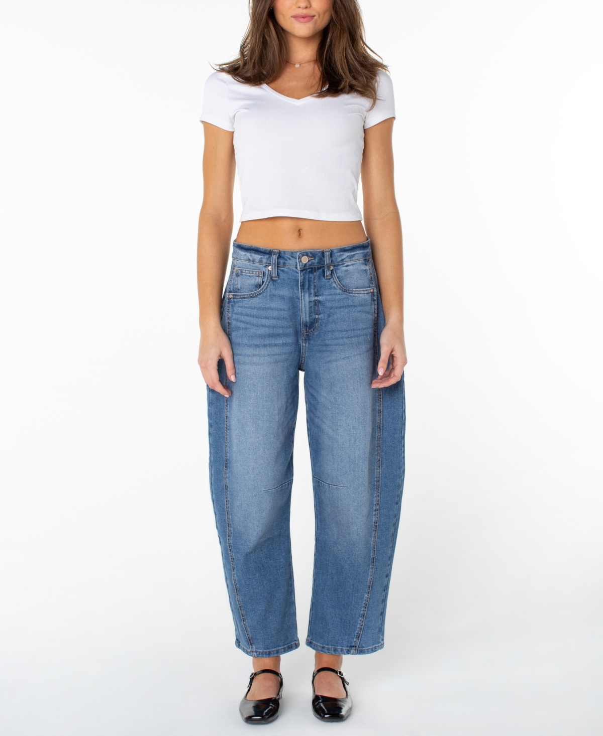 Click here for Celebrity Pink Juniors High Rise Barrel-Leg Jeans... prices