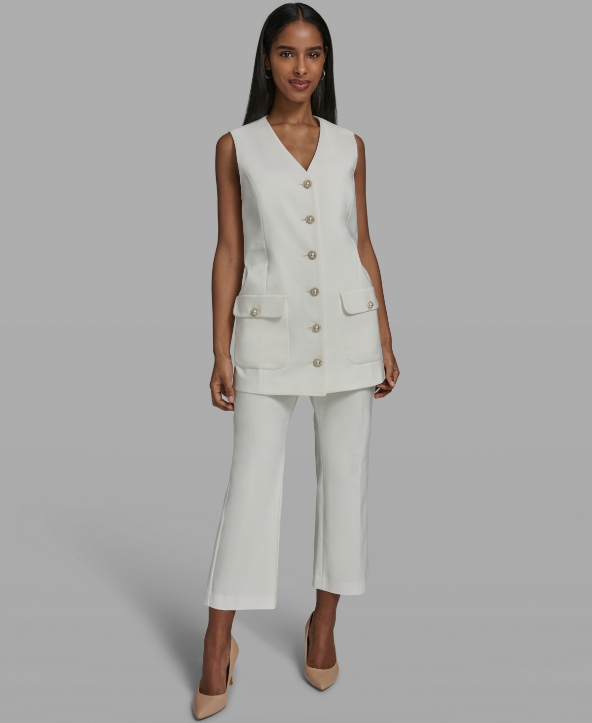 Click here for Karl Lagerfeld Paris Womens V-Neck Woven Vest - So... prices